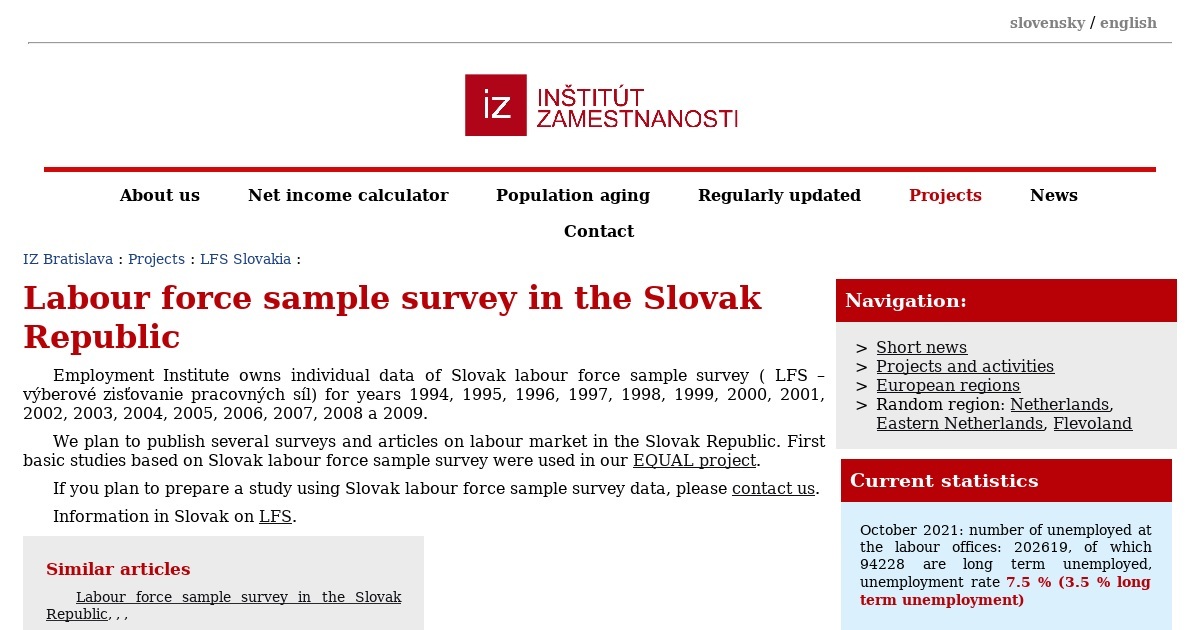 Labour force sample survey in the Slovak Republic - Employment Institute