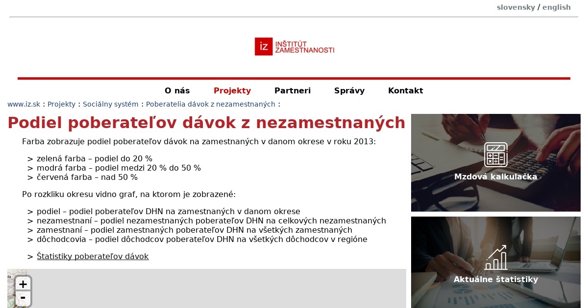 Podiel poberateľov dávok z nezamestnaných - Inštitút zamestnanosti
